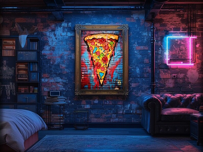 Pizza Slice Graffiti Wall Art, Pizza Print Digital Art, Pepperoni Pizza ...