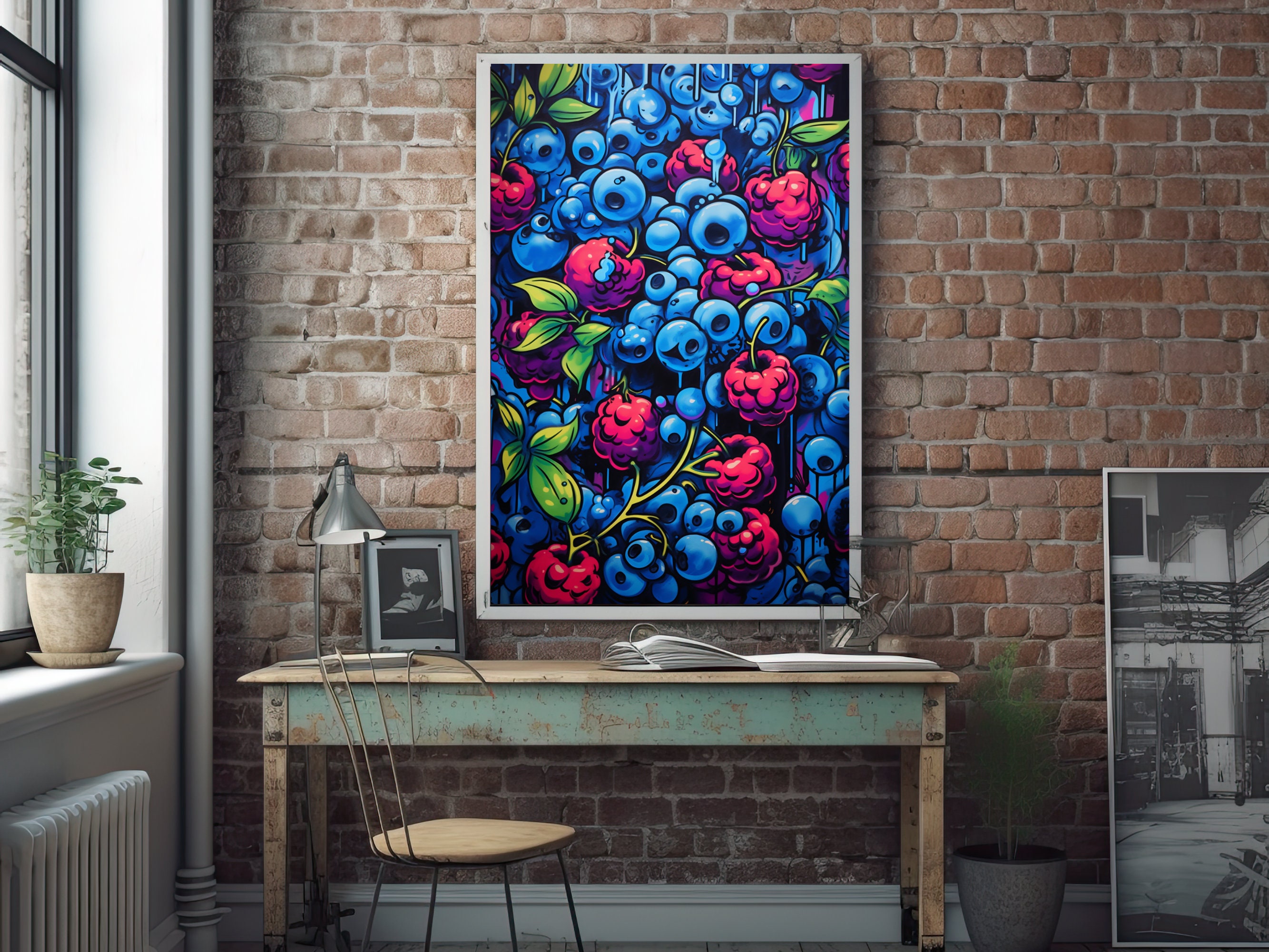 Blueberry Graffiti Wall Art, Printable Digital, Colorful Blueberries ...