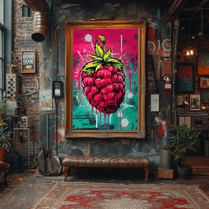 Raspberry Graffiti Wall Art, Printable Digital Colorful Berries Wall ...