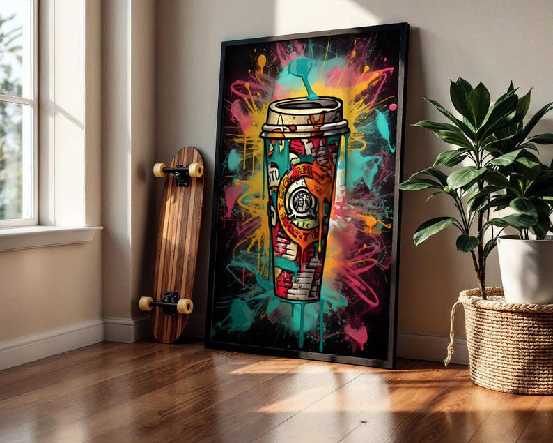 Coffee Cup Graffiti Wall Art, Digital Download, Coffee Wall Decor ...