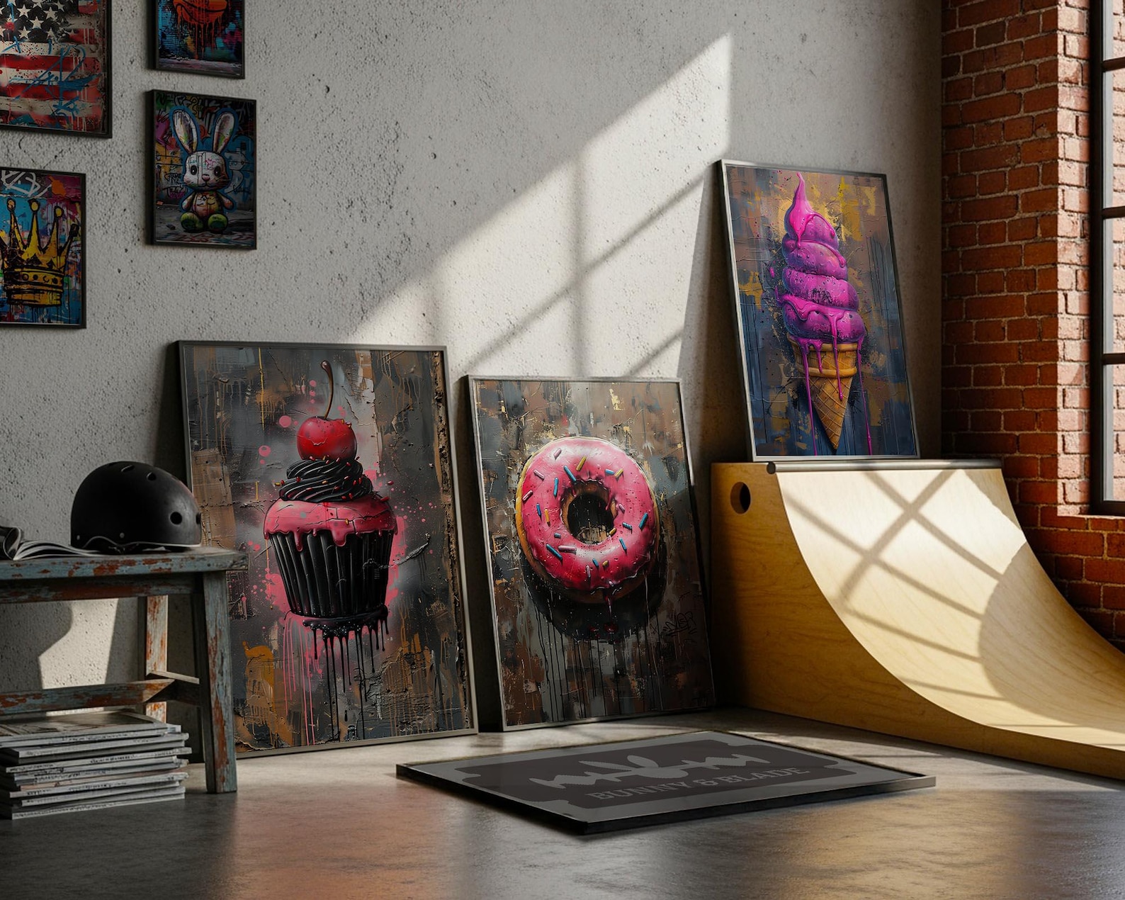 Colorful Dessert Graffiti Art, Donut, Ice Cream, Cupcake Wall Prints ...