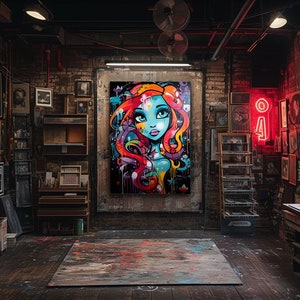 Mermaid Graffiti Wall Art, Digital Download, Colorful Fantasy Mermaid ...