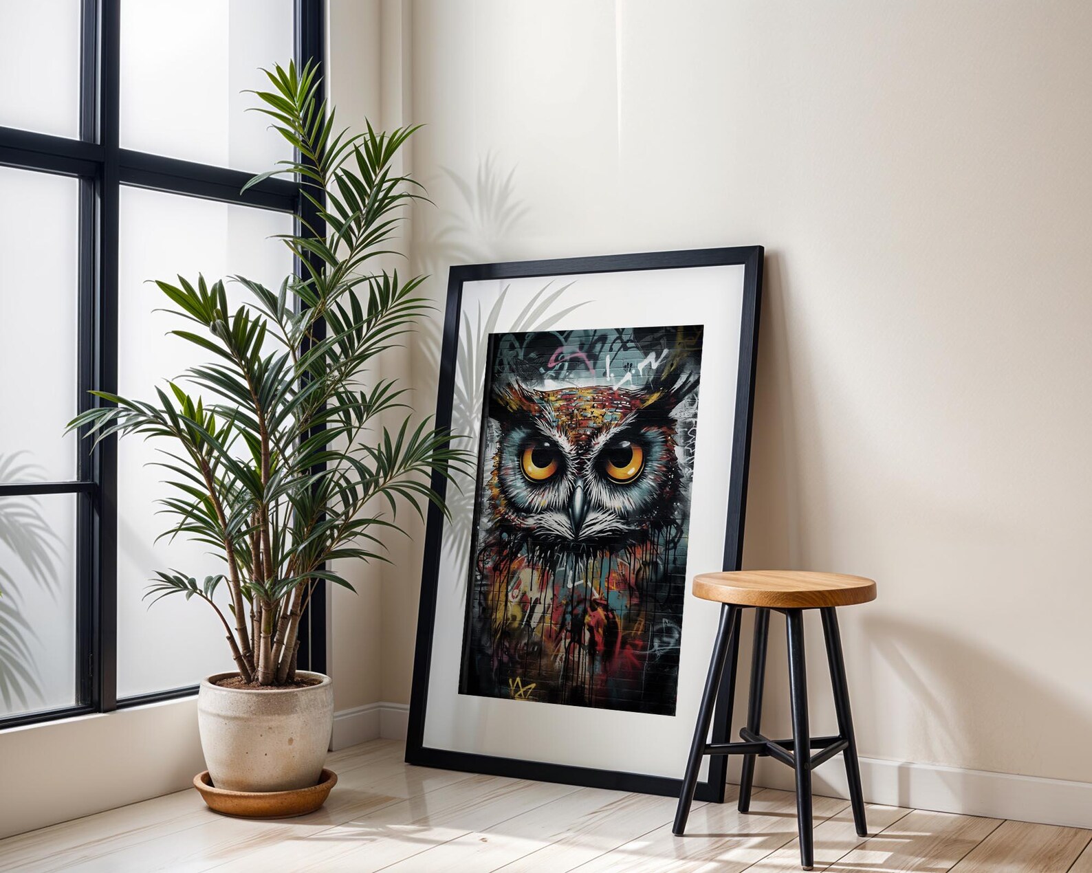 Colorful Owl Street Graffiti Art, Modern Urban Bird Wall Decor, Digital ...