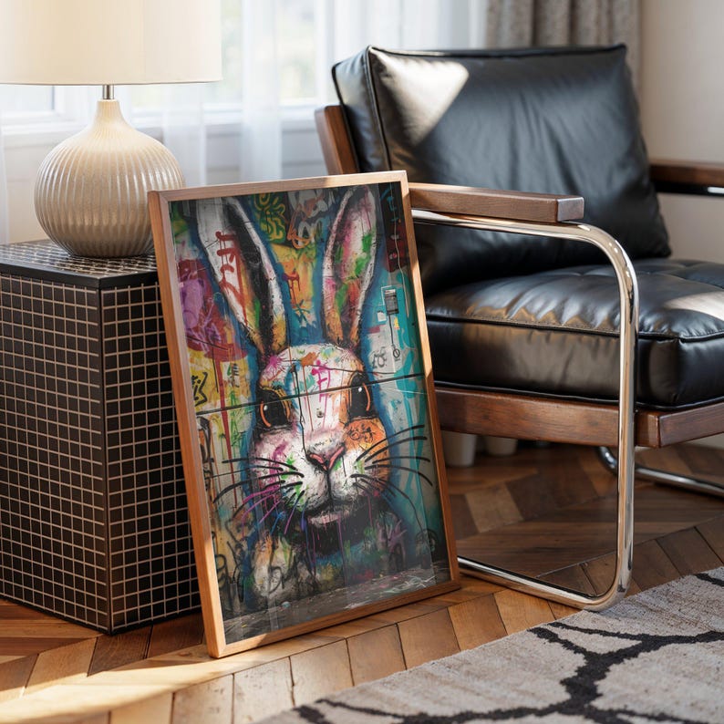Bunny Graffiti Wall Art, Animal Cute Rabbit Bunny Graffiti Print ...