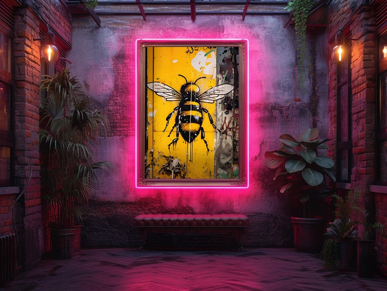 Colorful Bee Street Art, Urban Honey Bee Digital Print, Graffiti Style ...
