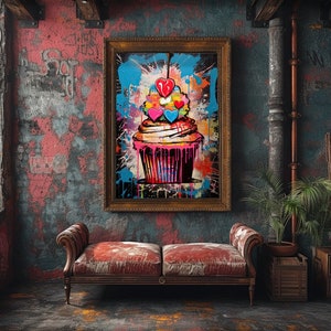Artistic Cupcake Wall Decor, Graffiti Style Digital Art, Urban Bakery ...