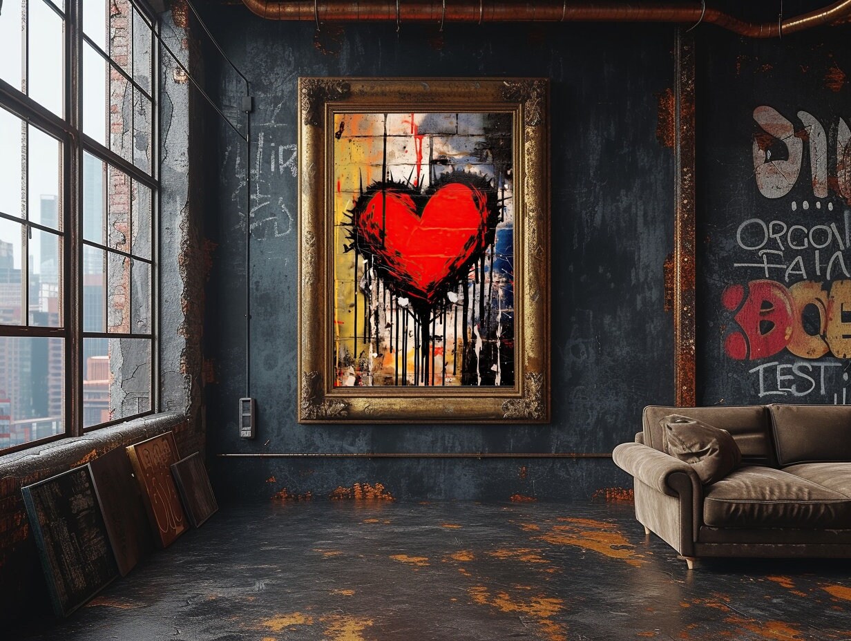 Romantic Heart Street Art Wall Decor, Expressive Colorful Graffiti ...