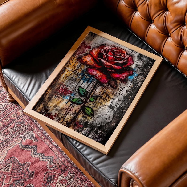 Red Rose Graffiti Wall Art, Digital Download, Colorful Rose Flower ...