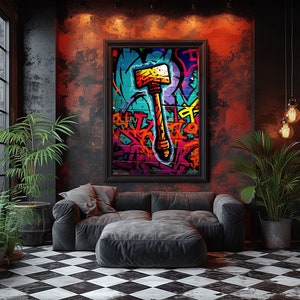 Thor Mjolnir Graffiti Wall Art, Printable Digital, Thor Hammer Wall ...