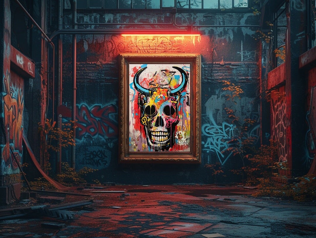 Skull With Horns Graffiti Wall Art, Digital Download, Scary Devil Print ...