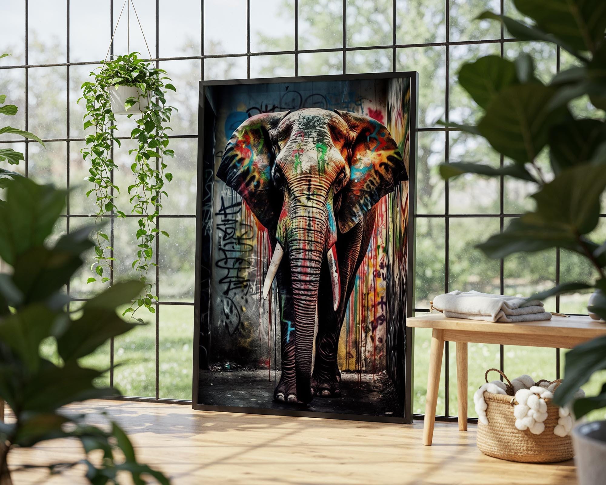 Elephant Graffiti Wall Art, Printable Digital, Colorful Elephant Wall ...