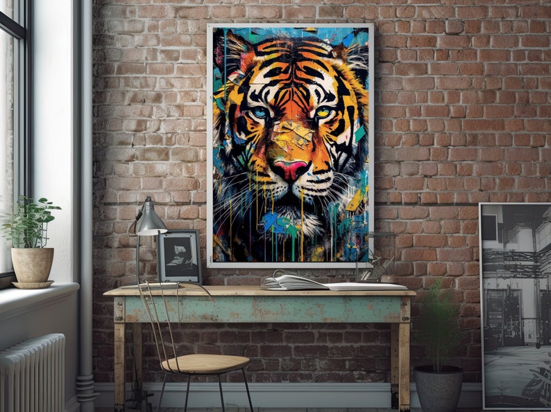 Tiger Graffiti Wall Art Digital Download Colorful Bengal - Etsy