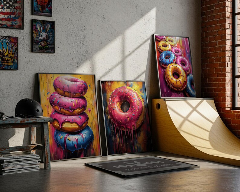 Donut Graffiti Wall Art Set of 3, Urban Street Art Prints, Colorful ...