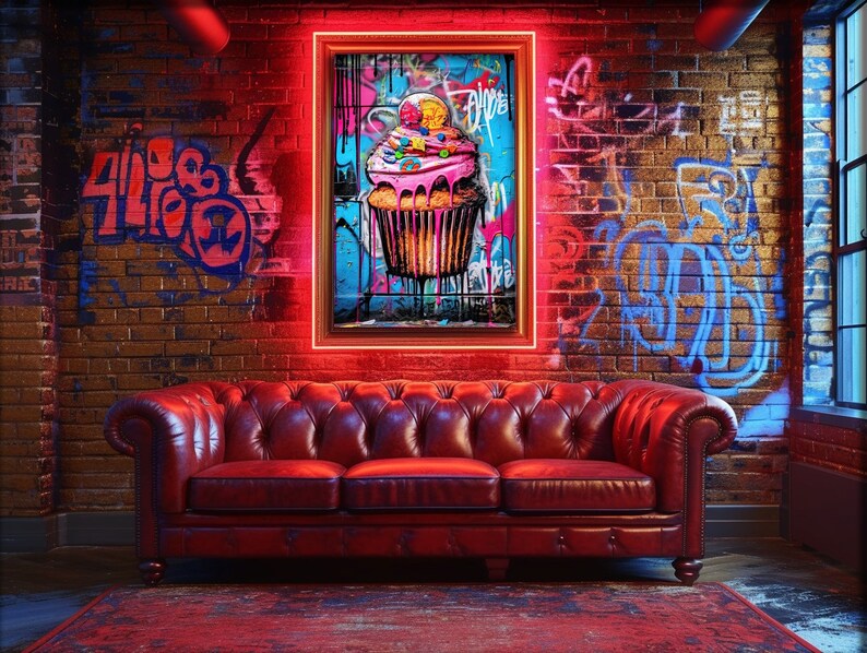 Urban Cupcake Graffiti Digital Print, Vibrant Street Art, Modern ...