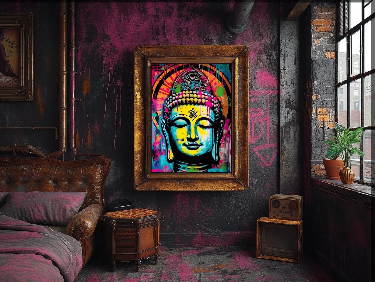 Buddha Graffiti Wall Art, Digital Download, Abstract Colorful Buddha ...