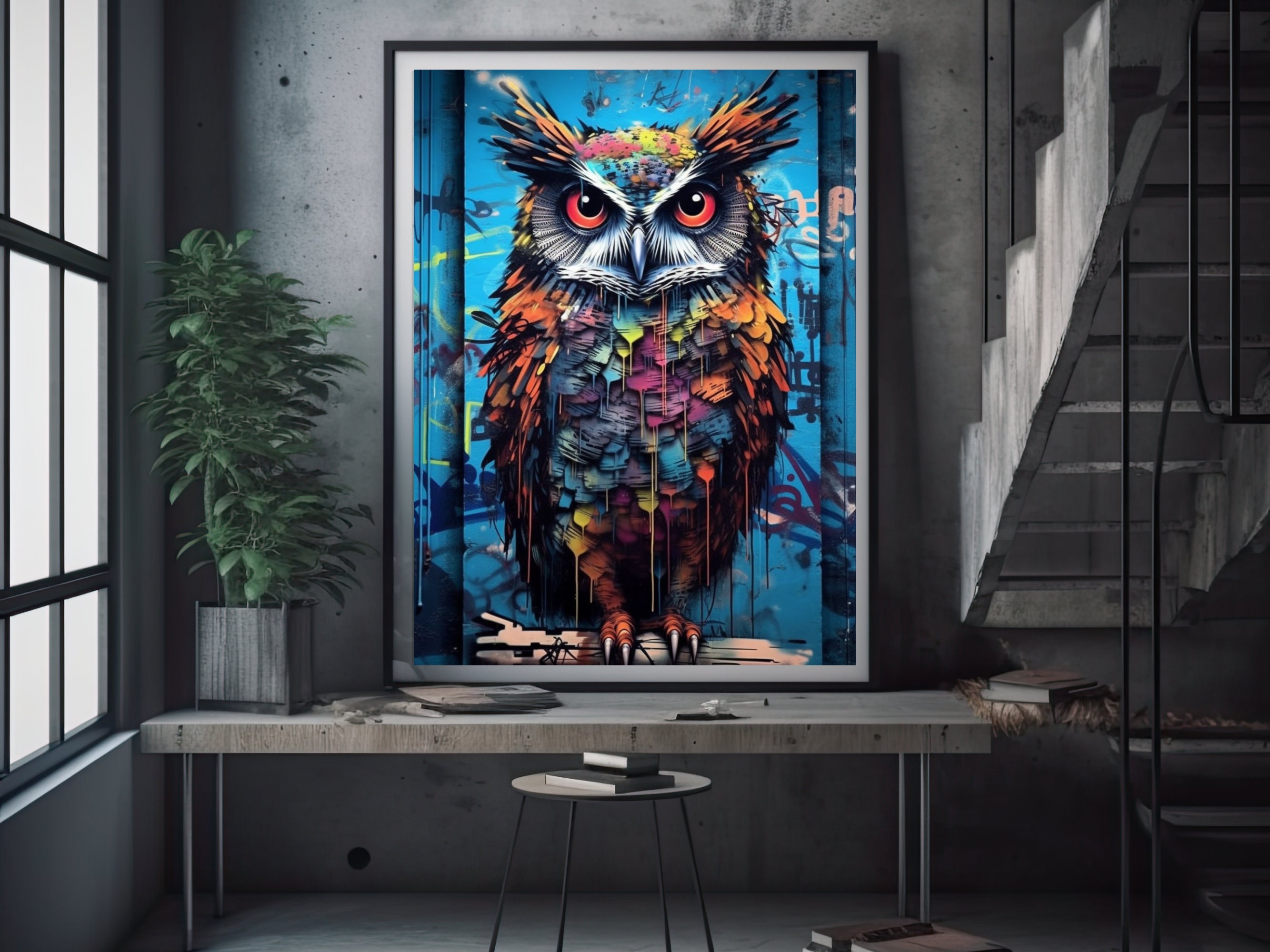 Owl Graffiti Wall Art, Printable Art, Night Owl Digital Art Poster ...