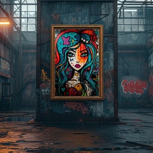 Colorful Mermaid Graffiti Wall Art, Digital Download, Under the Sea Art ...