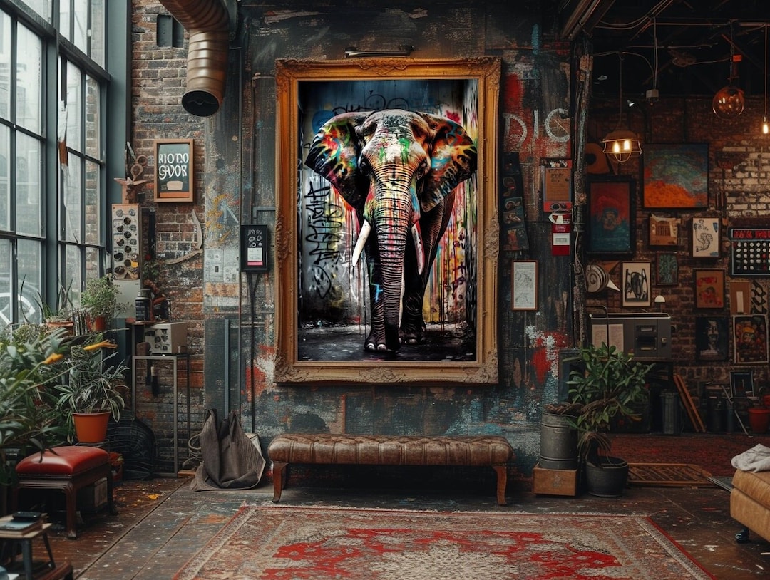 Elephant Graffiti Wall Art, Printable Digital, Colorful Elephant Wall ...