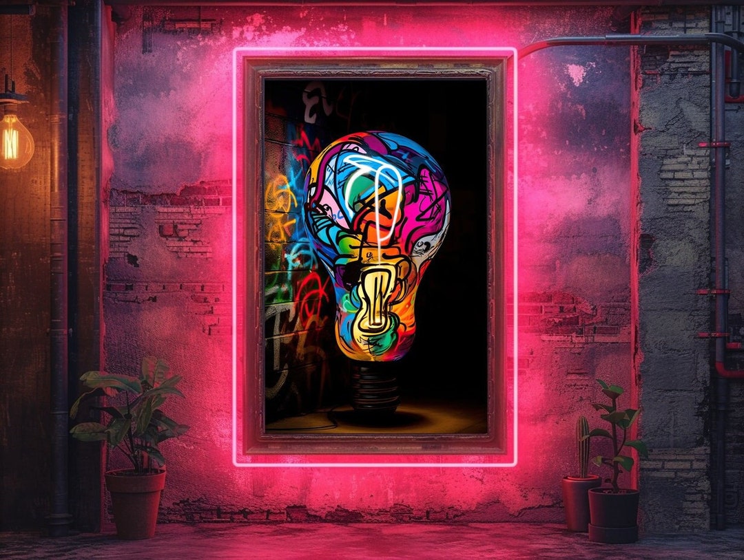 Light Bulb Graffiti Wall Art, Digital Download Print, Modern Street Art ...
