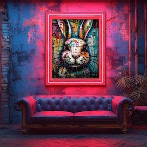 Bunny Graffiti Wall Art, Animal Cute Rabbit Bunny Graffiti Print ...