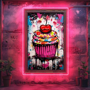 Colorful Cupcake Graffiti Wall Art, Digital Print, Modern, Urban ...