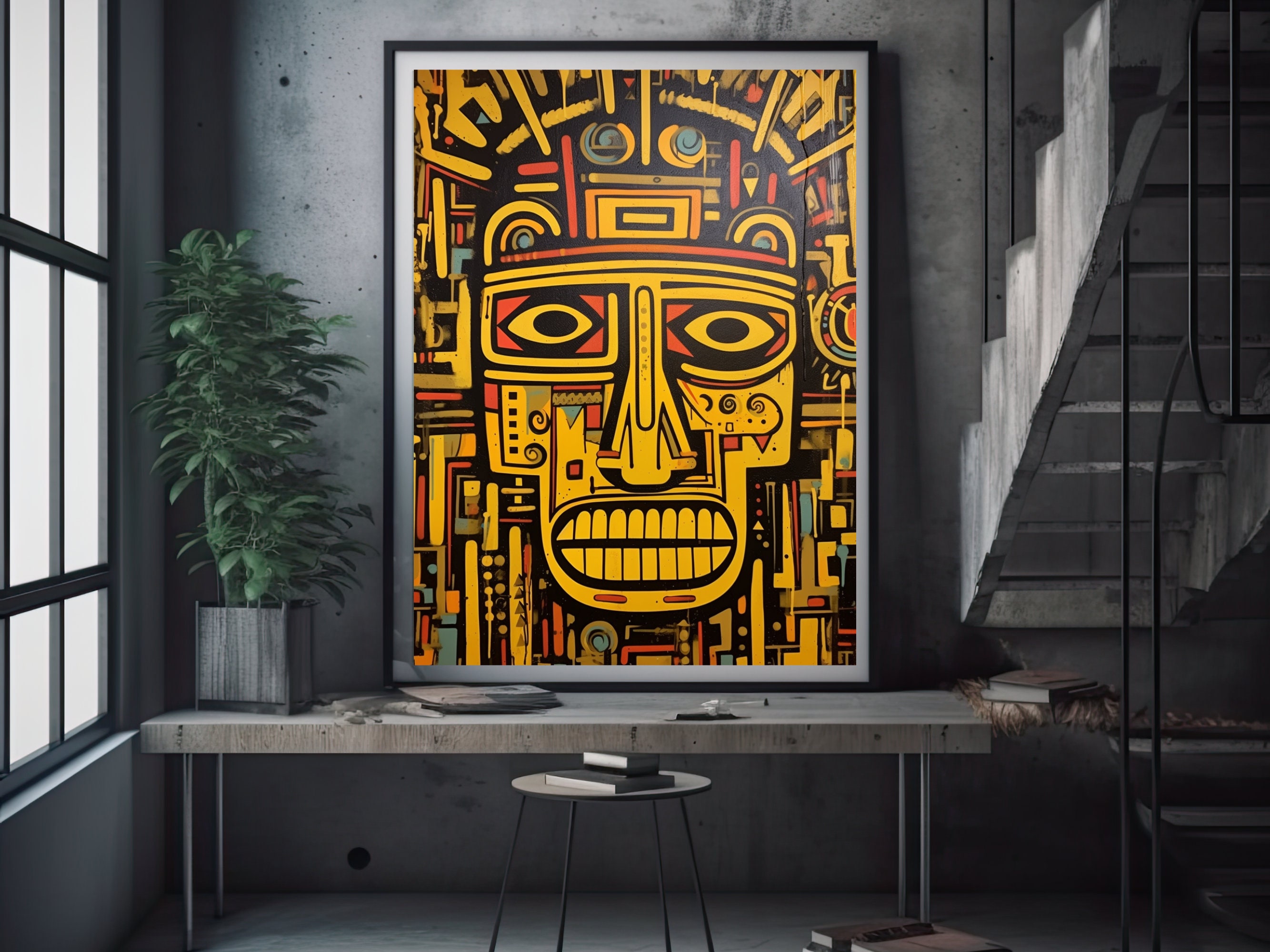 Aztec Graffiti Wall Art Printable Digital Colorful Aztec - Etsy