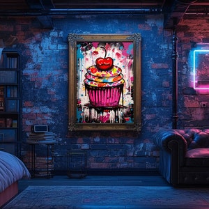 Colorful Cupcake Graffiti Wall Art, Digital Print, Modern, Urban ...