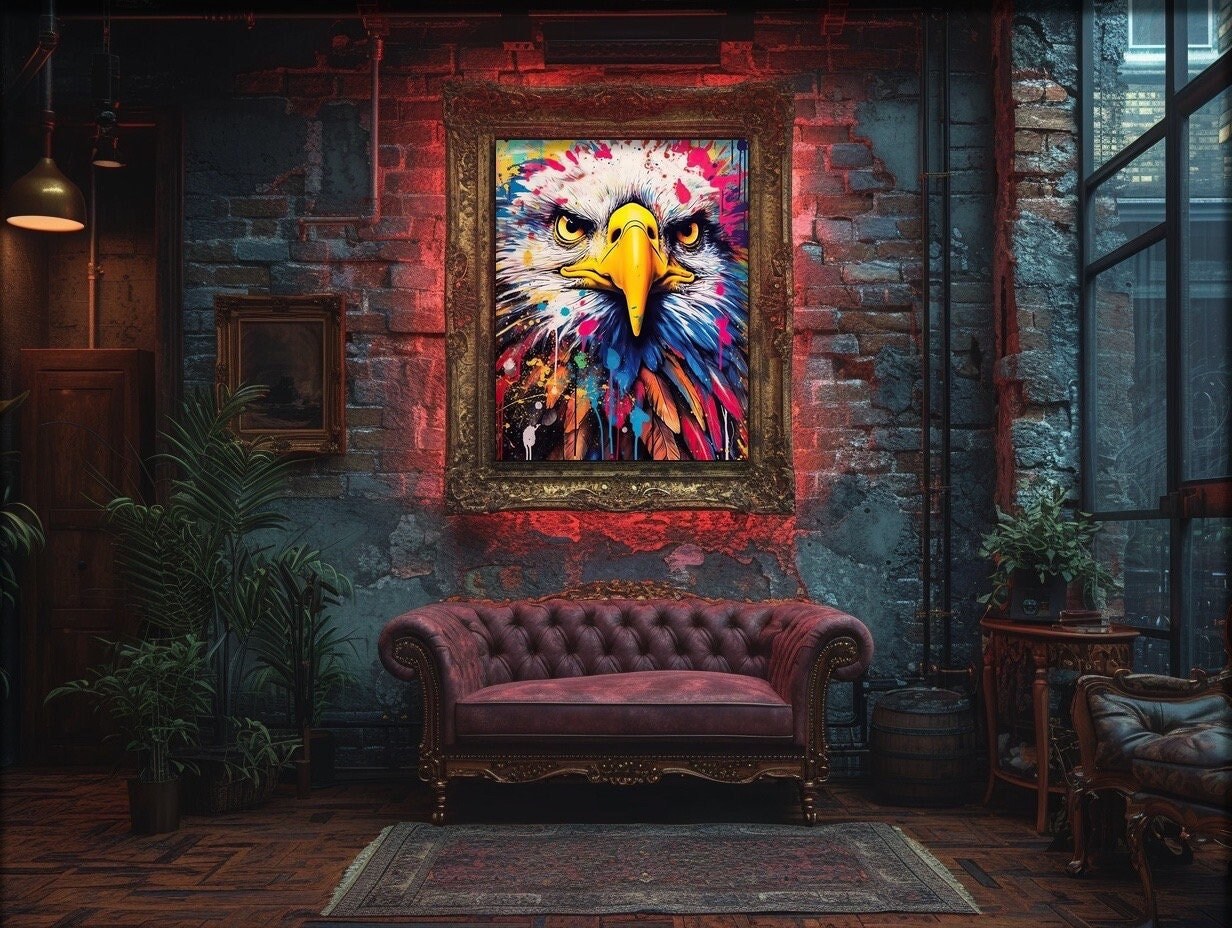 American Bald Eagle Graffiti Wall Art, Fierce Bald Eagle Graffiti Print ...