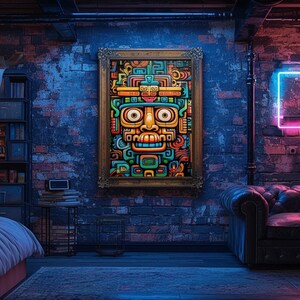 Aztec Face Graffiti Wall Art, Digital Download, Aztec Mythology Wall ...