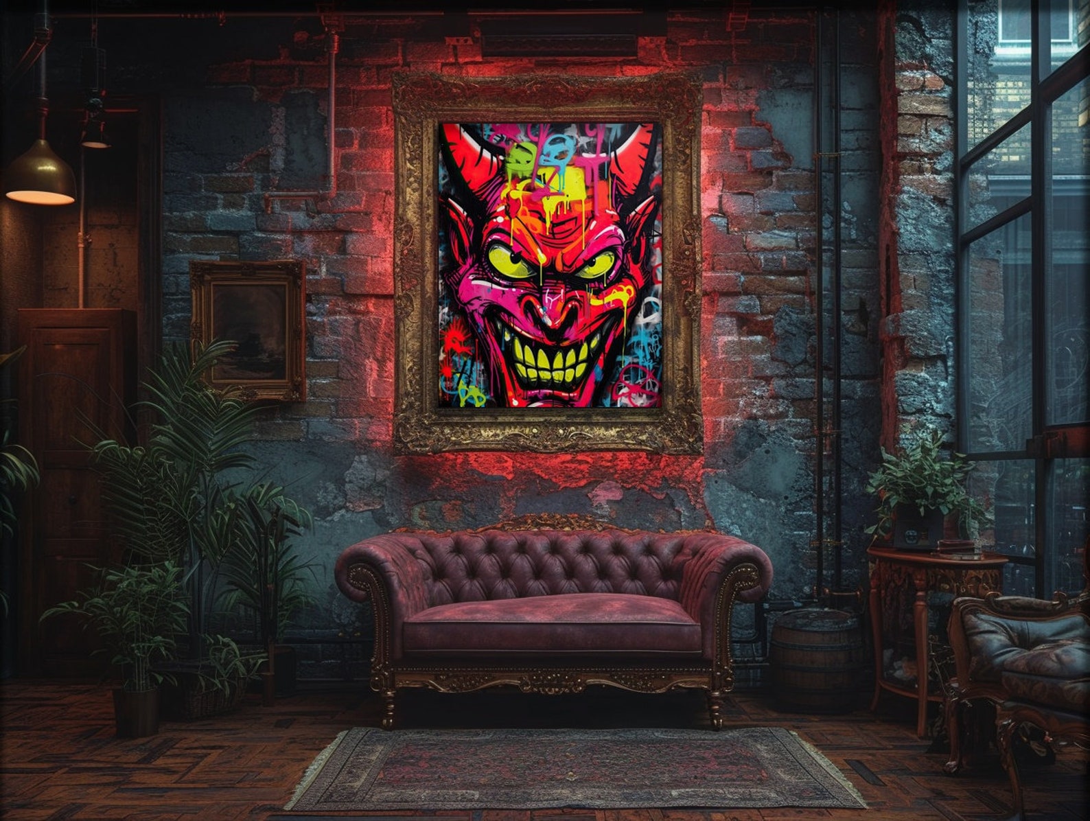 Red Devil Graffiti Wall Art, Digital Download, Demon Horns Art Print ...