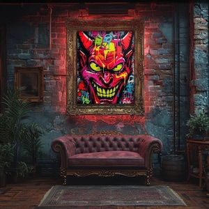 Red Devil Graffiti Wall Art, Digital Download, Demon Horns Art Print ...