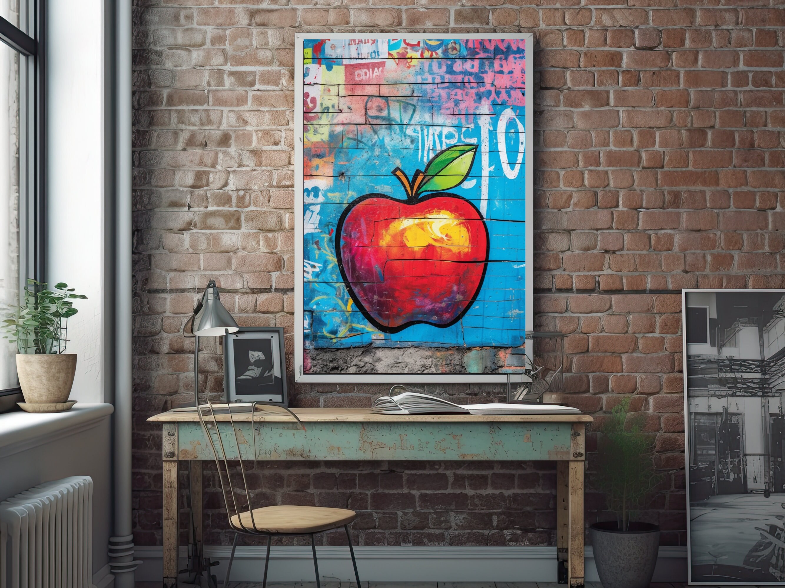 Red Apple Graffiti Wall Art, Digital Download Print, Modern Street Art ...