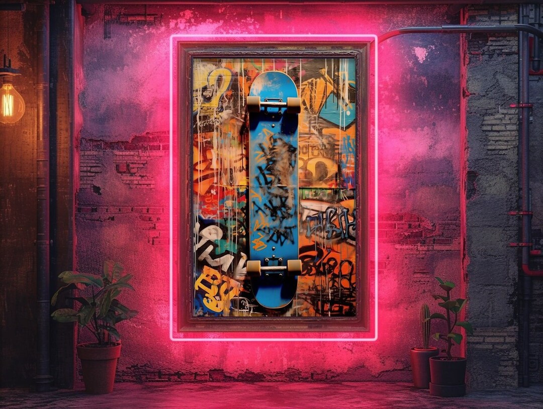 Dynamic Skateboard Graffiti Wall Art, Urban Chic Decor, Bold Colors ...