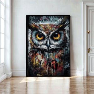 Colorful Owl Street Graffiti Art, Modern Urban Bird Wall Decor, Digital ...