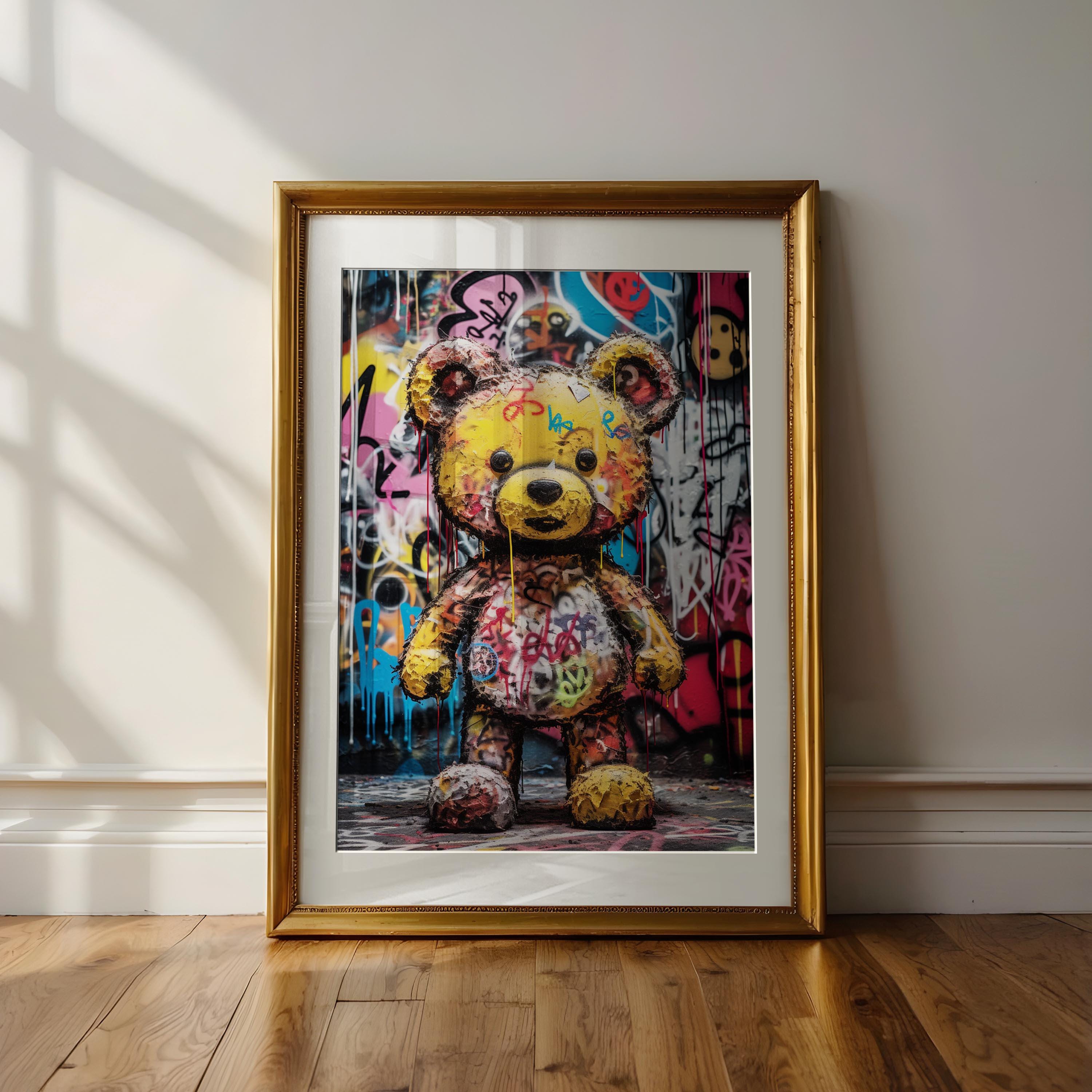 Banksy-inspired Teddy Bear Graffiti, Vibrant Urban Street Art, Modern ...