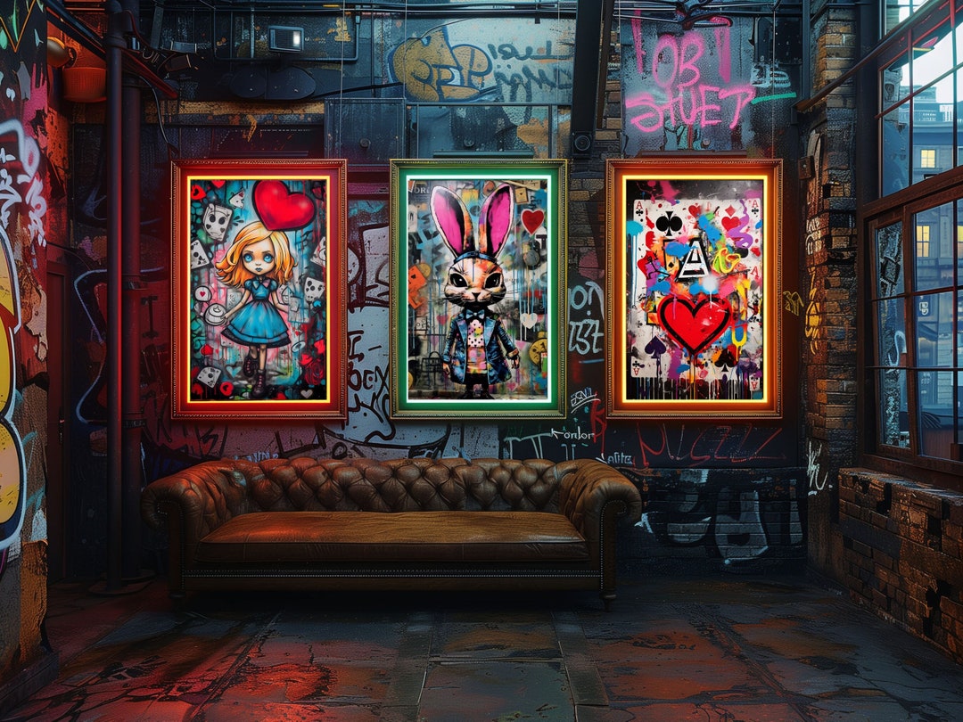 Alice in Wonderland Graffiti Wall Art, Gallery Wall Set, Set of 3 ...