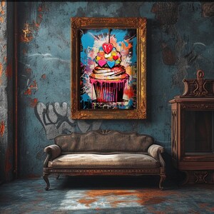 Artistic Cupcake Wall Decor, Graffiti Style Digital Art, Urban Bakery ...
