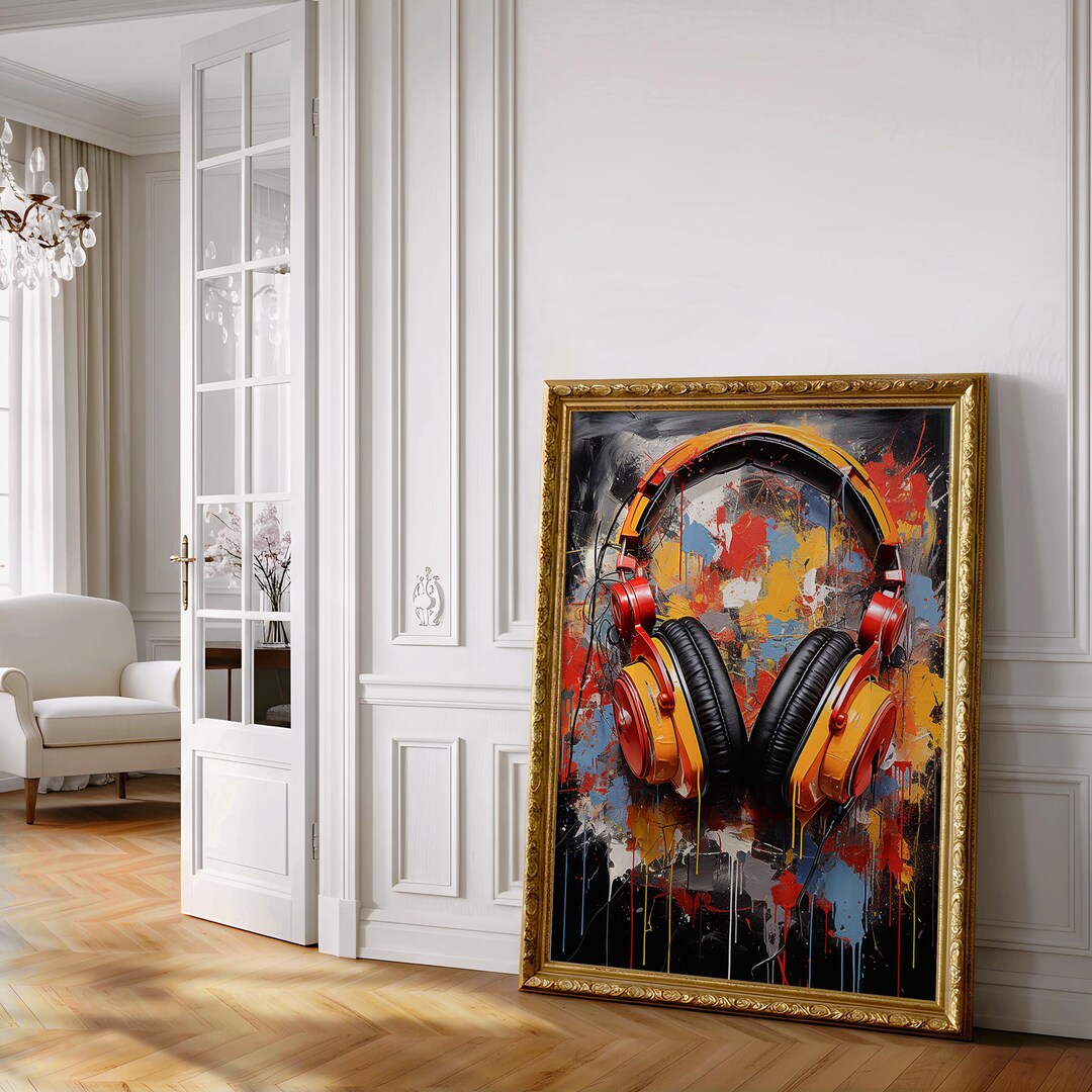DJ Headphones Graffiti Wall Art - Urban Music Digital Print, Retro ...