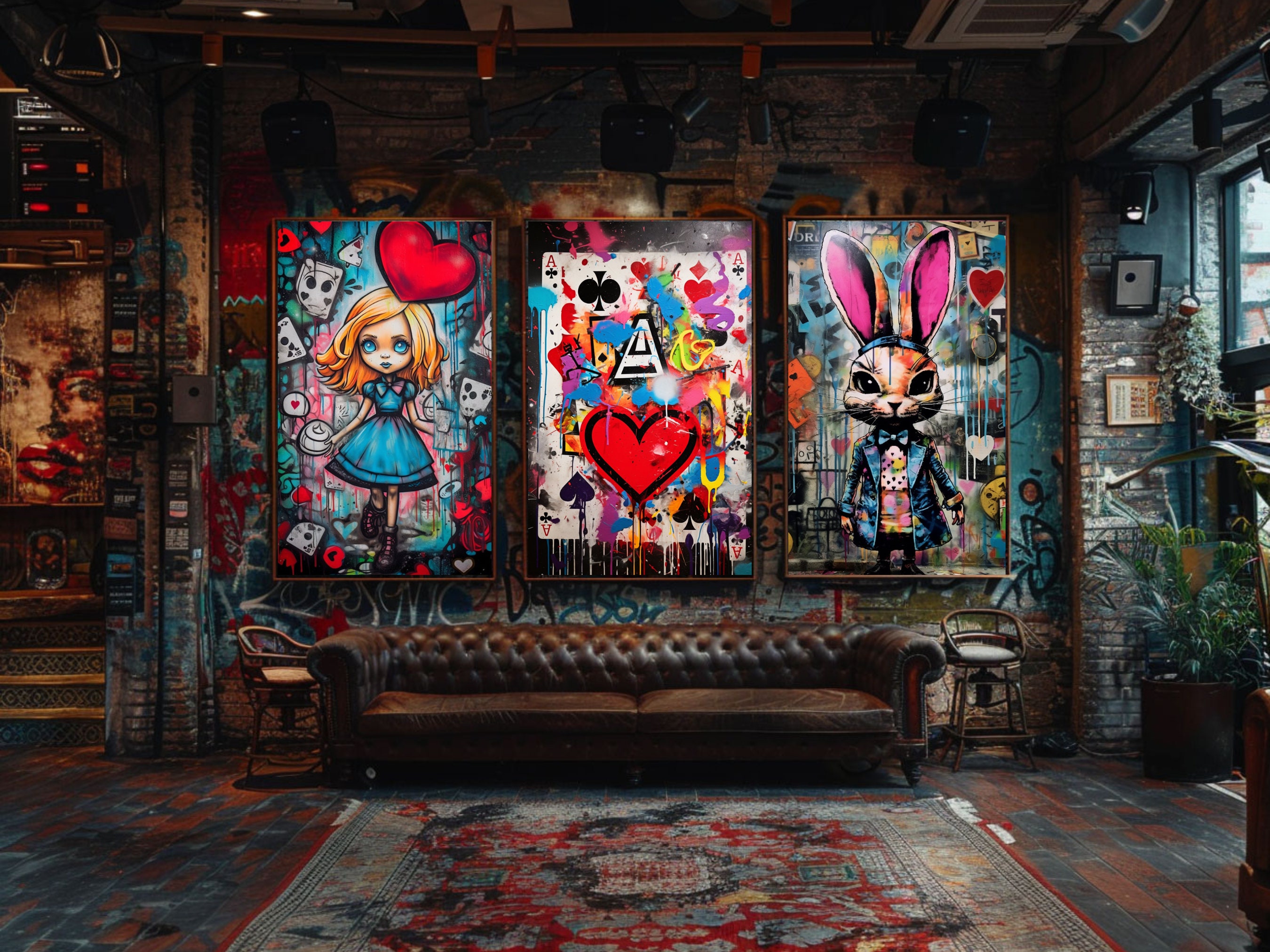 Alice in Wonderland Graffiti Wall Art, Gallery Wall Set, Set of 3 ...