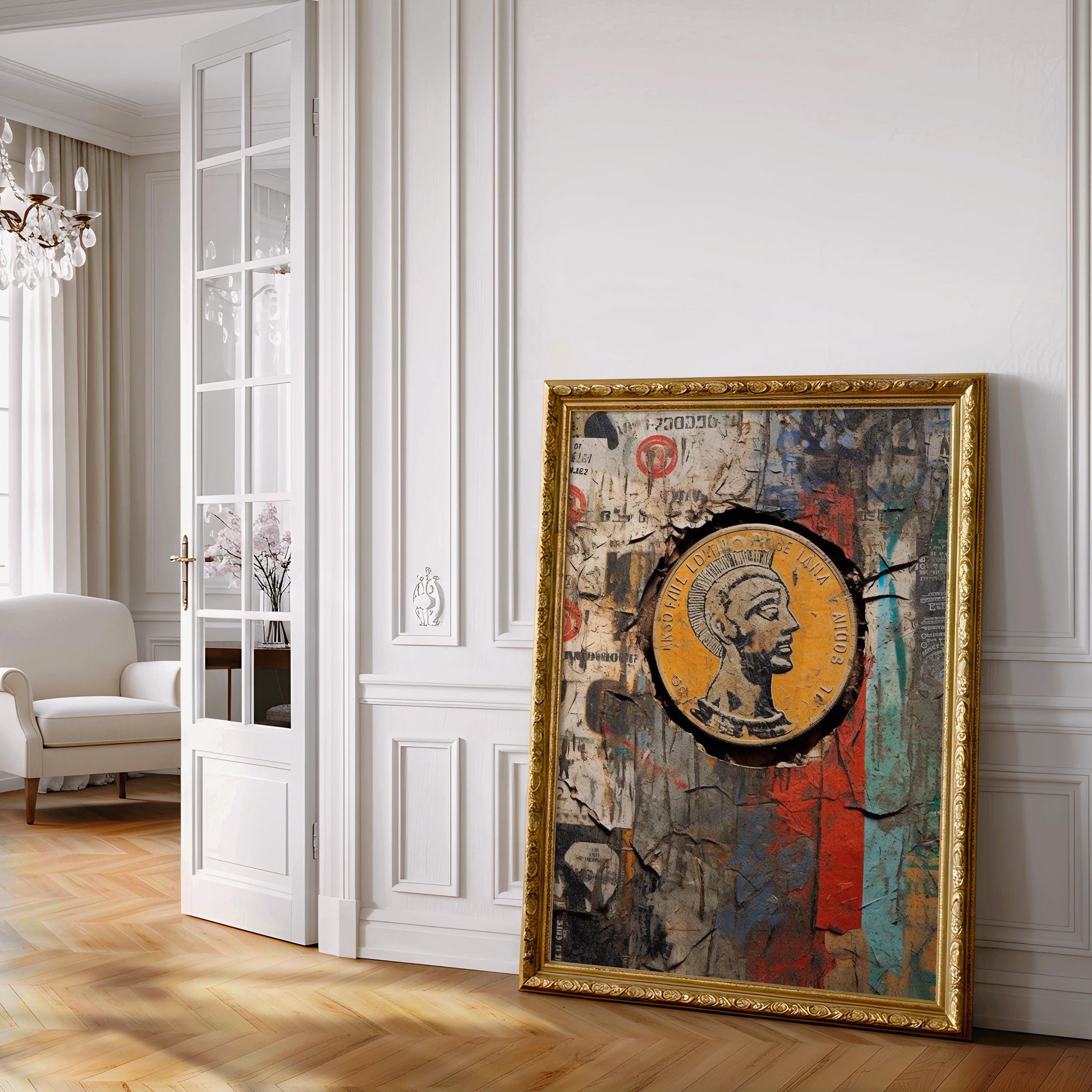 Gold Coin Graffiti Wall Art, Digital Download, Vintage Golden Coin Wall ...