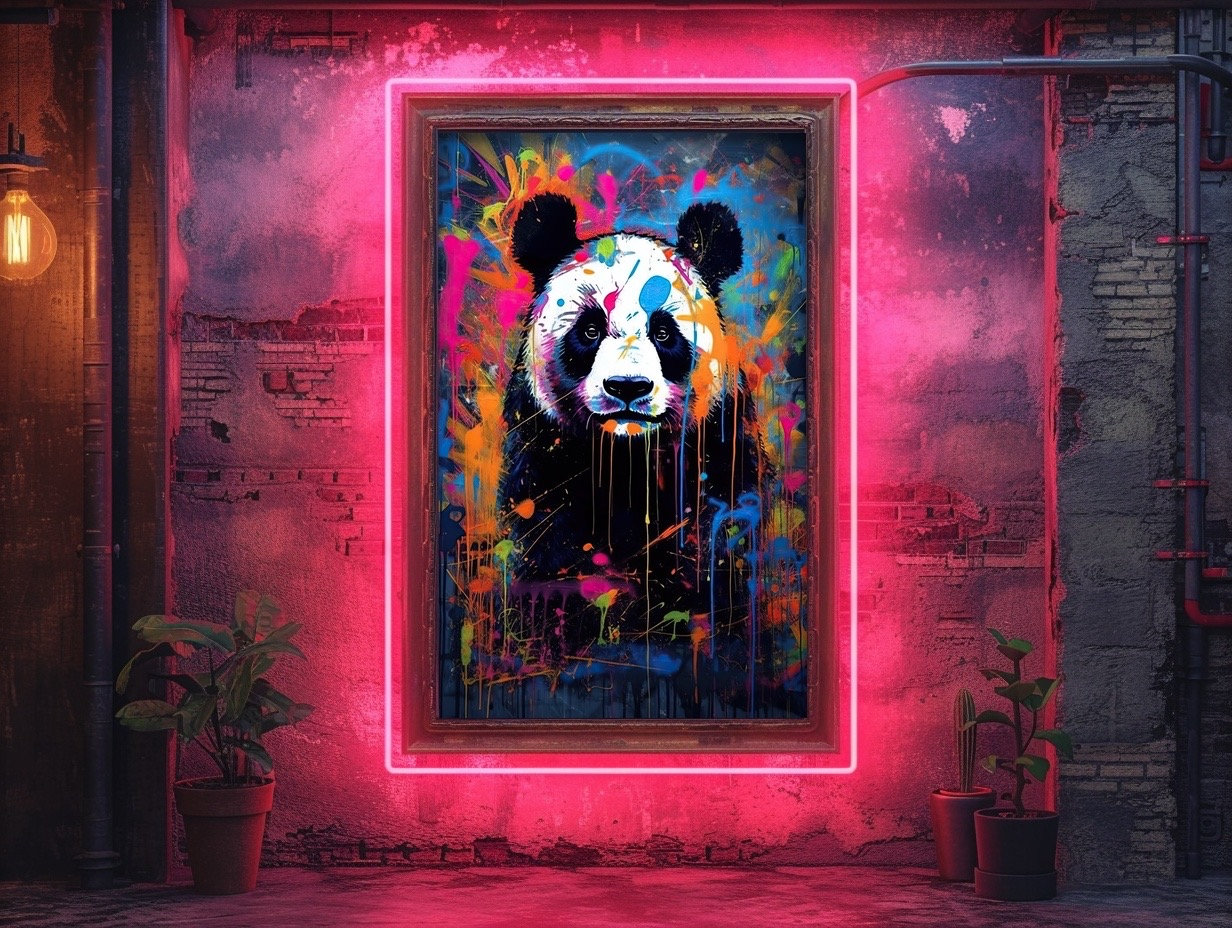 Panda Bear Graffiti Wall Art, Cute Panda Graffiti Print, Modern, Urban, Street Graffiti Digital ...