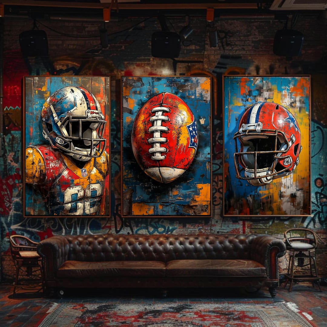 American Football Graffiti Wall Decor, Set of 3 Prints Football, Helmet ...