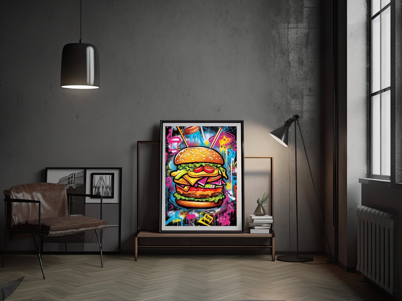 Hamburger Graffiti Wall Art, Burger Printable Digital, Modern, Urban ...