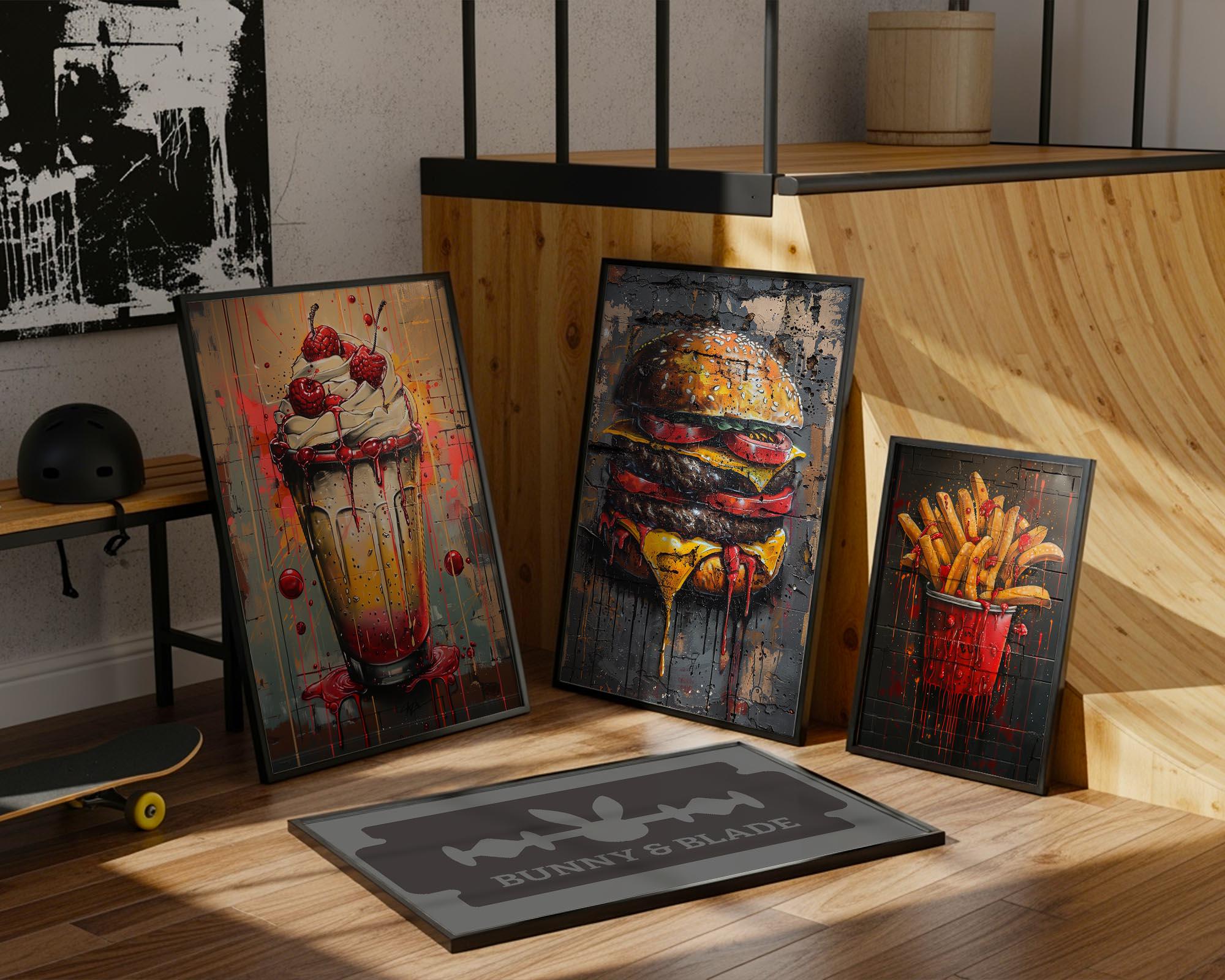 Set of 3 Graffiti Food Art Prints, Hamburger, French Fries, Milkshake ...