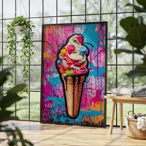 Ice Cream Graffiti Wall Art, Digital Download, Vanilla Waffle Cone ...