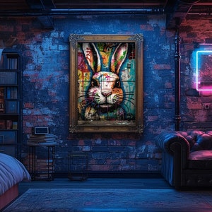Bunny Graffiti Wall Art, Animal Cute Rabbit Bunny Graffiti Print ...
