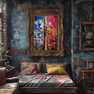 Baseball Bat Graffiti Wall Art, Printable Digital, Colorful Baseball ...