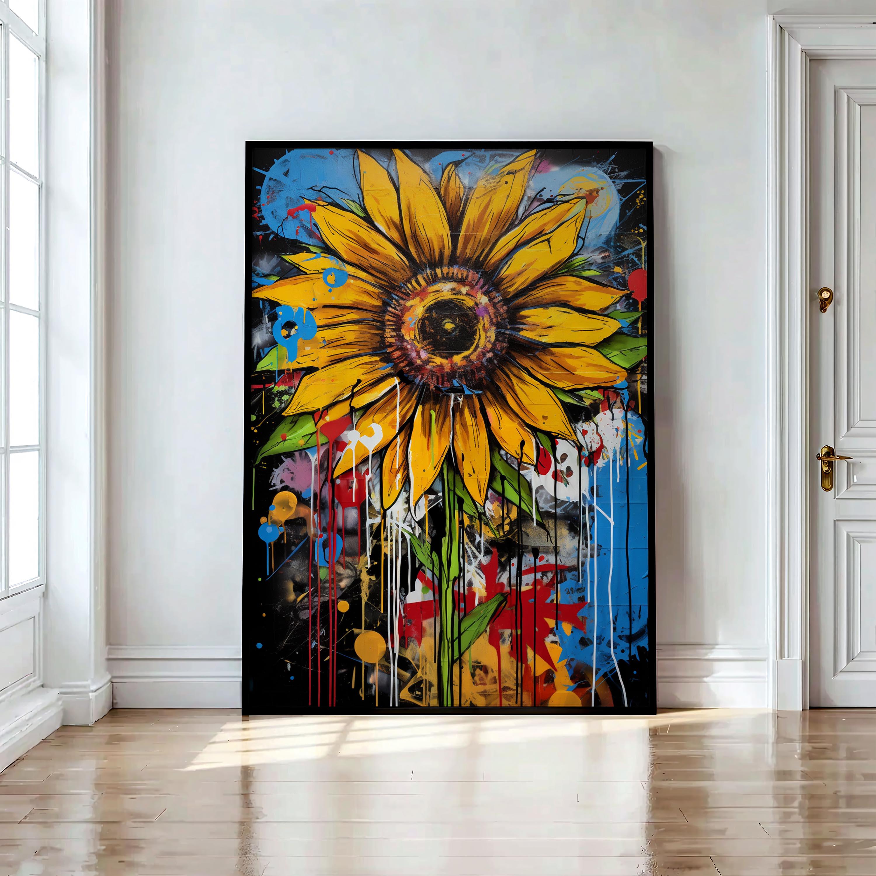 Sunflower Graffiti Wall Art, Botanical Digital Art Print, Flower ...