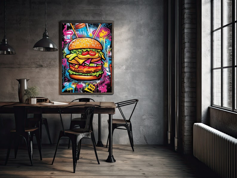 Hamburger Graffiti Wall Art, Burger Printable Digital, Modern, Urban ...