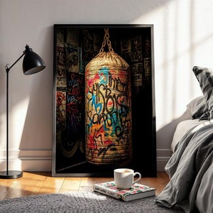 Boxing Graffiti Wall Art, Punching Bag Graffiti Print, Modern, Urban ...